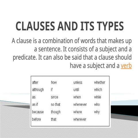 CLAUSES AND ITS TYPES.pptx helps to enhance the grammar | PPTX