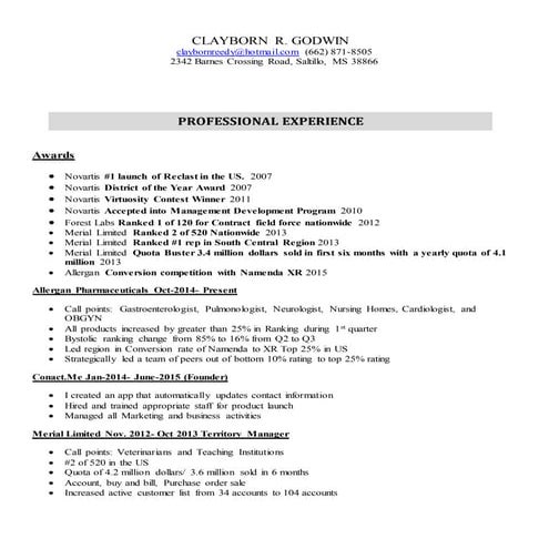 Clayborn r godwin resume | DOCX | Pharmaceutical Industry | Industries