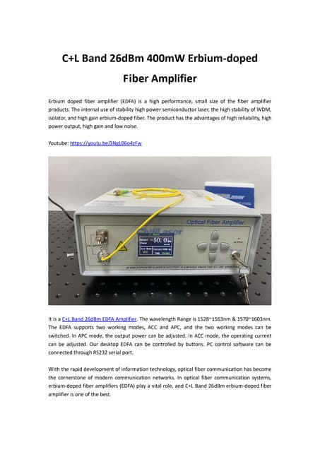L-Band 30dBm High Power SM Fiber Amplifier | PDF