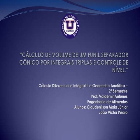 Cálculo de volume e taxa de variação de um funil | PPTX