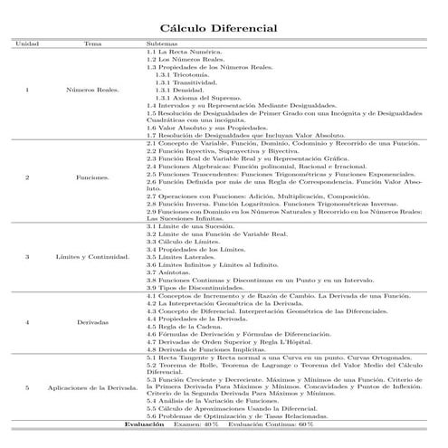 Temario Cálculo Diferencial | PDF