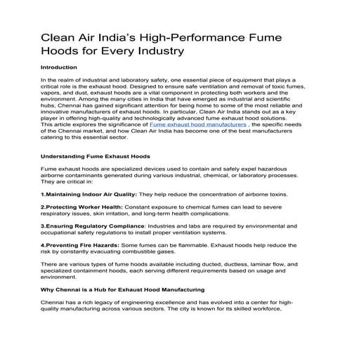 Clean Air India’s High-Performance Fume Hoods for Every Industry.docx