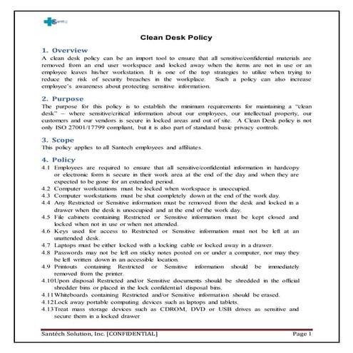 Clean desk policy Document | DOCX