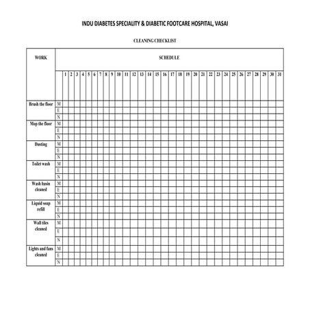 CLEANING CHECKLIST FOR NABH CRITERIA FOR | DOCX