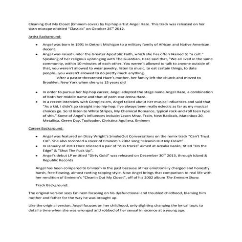 Cleaning Out My Closet (Eminem Cover) by Angel Haze (2012) TRACK REVIEW ...