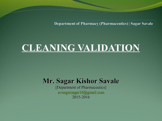 Cleaning validation | PPT