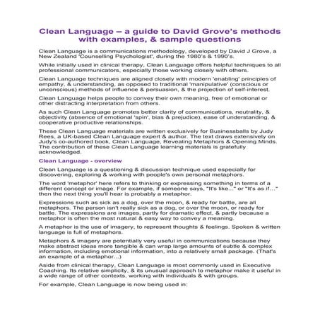 Clean Language - a free guide to transforming conversations | PDF ...