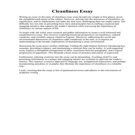 Cleanliness Essay. Essay on Cleanliness Cleanliness Essay for Students ...