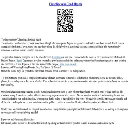 Cleanliness In Good Health | PDF