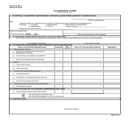 Clearance form in government offices, regulated by the Civil Service ...