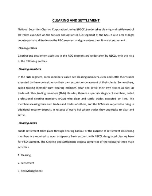 Clearing and settlement derivatives | PPTX