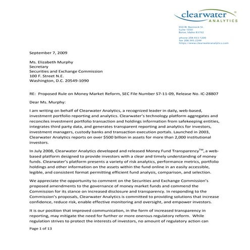 Clearwater Analytics SEC Comment Letter | PDF