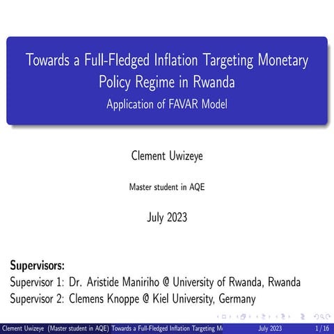 Towards a Full-Fledged Inflation Targeting Monetary Policy Regime in ...