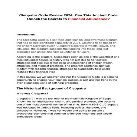 _Cleopatra Code Review 2024_ Can This Ancient Code Unlock the Secrets ...