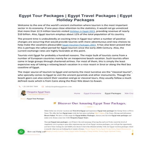 Experience Egypt with All Inclusive Egypt Tour Packages | DOCX