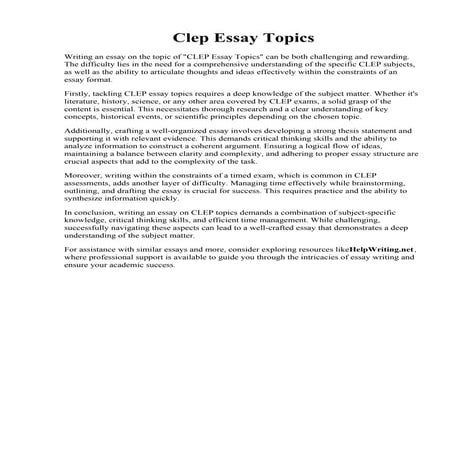 Clep Essay Topics.pdfClep Essay Topics. College Composition CLEP Study ...