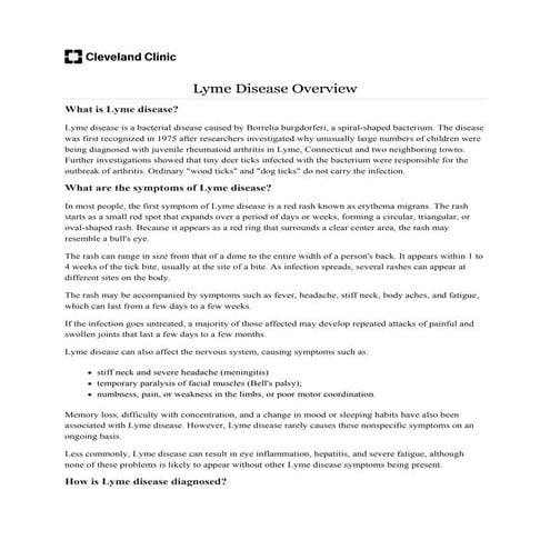 Cleveland clinic lyme disease overview | PDF