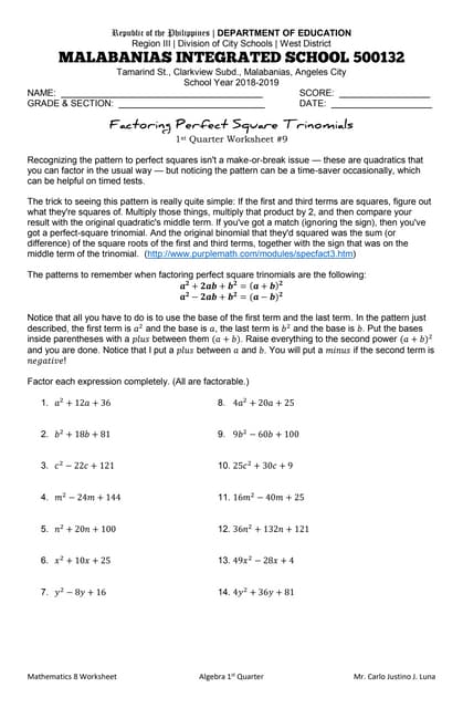 Factoring the Common Monomial Factor Worksheet | PDF