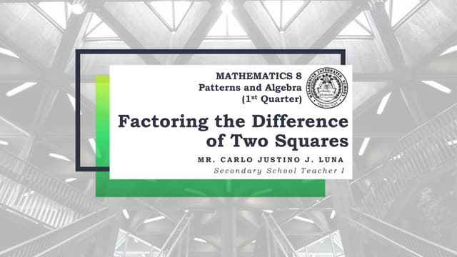 Factoring the Difference of Two Squares Worksheet | PDF