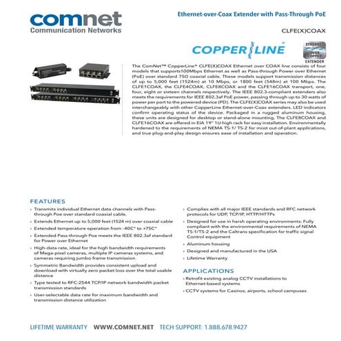 ComNet CLFE1COAX Data Sheet | PDF | Computer Networking | Computing