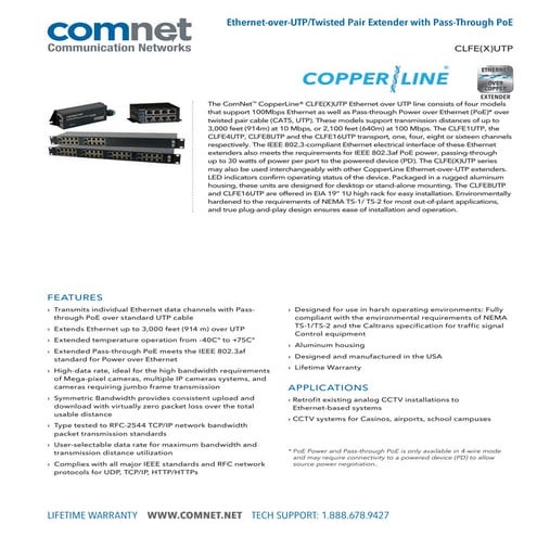 ComNet CLFE1COAX Data Sheet | PDF