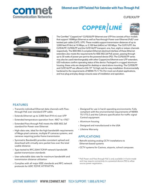 ComNet CKFE1UTP Data Sheet | PDF