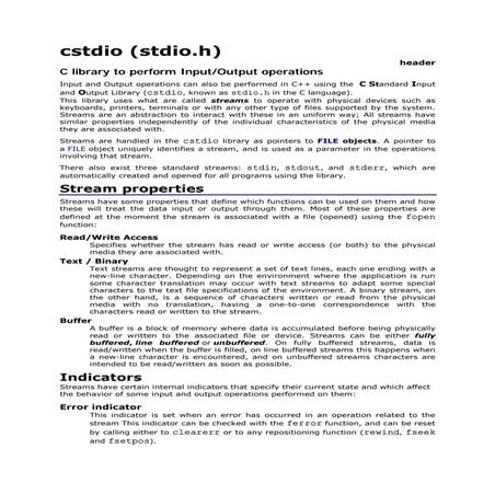 C library for input output operations.cstdio.(stdio.h) | PDF