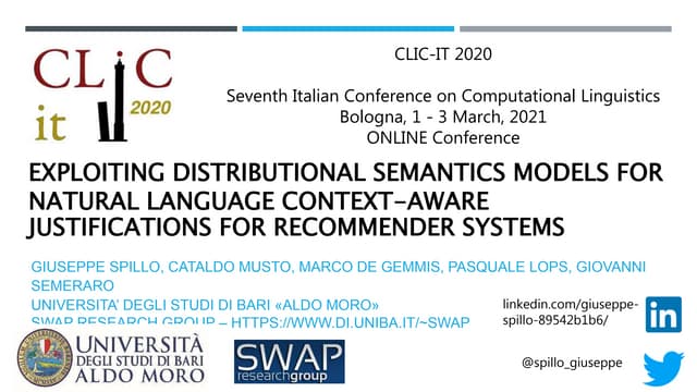 Exploiting Distributional Semantics Models For Natural Language Context Aware Justifications For