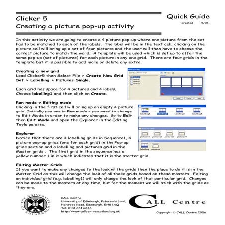 Clicker 5: Creating picture pop-up activity. | PDF