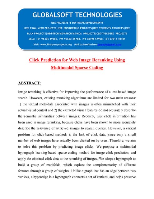 2014 Ieee Java Image Processing Project Click Prediction For Web Image Reranking Using