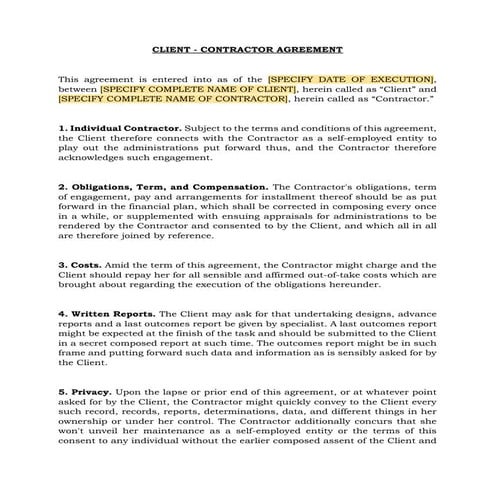 CLIENT CONTRACTOR AGREEMENT | PDF