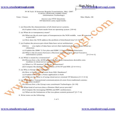 Client Server Computing Jntu Model Paper{Www.Studentyogi.Com} | PDF