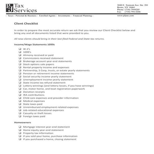 Client checklist | PDF | Personal Taxes | Personal Finance