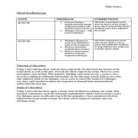 Client feedback log | PDF