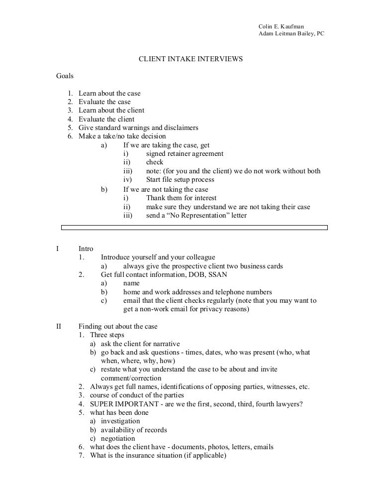 Client intake interviews