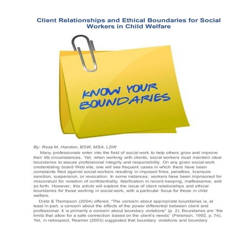 Client relationships & ethical boundaries for Social Workers in child ...