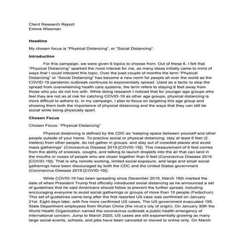 Client Research Report - Physical Distancing | PDF