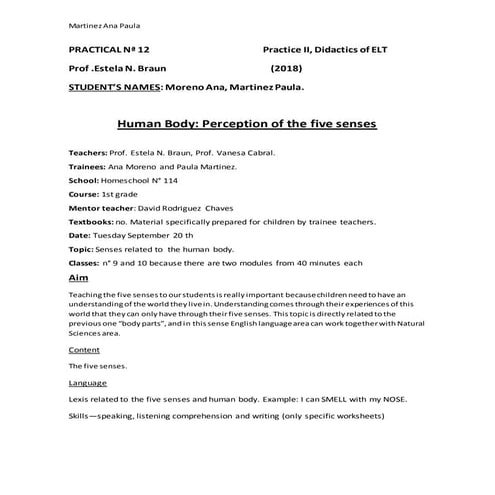 Clil class senses | DOCX