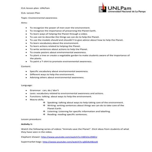 CLIL lesson plan- "Environmental Awareness" | DOCX