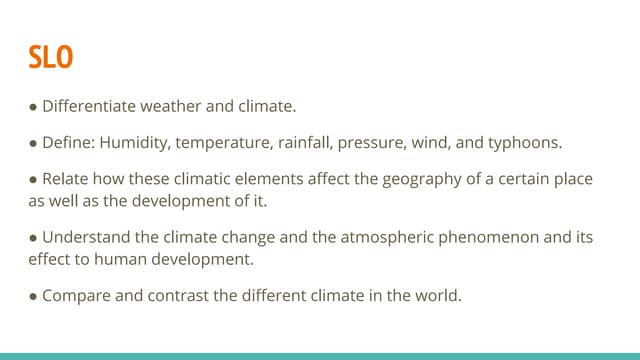 PHYSICAL GEOGRAPHY LESSON ELEMENTS OF CLIMATE, FACTOR OF CLIMATE, MAN ...