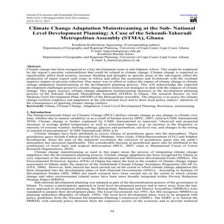 Climate change adaptation mainstreaming at the sub national level ...