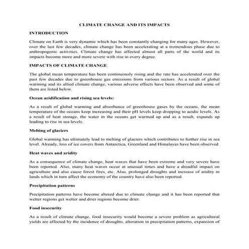 A presentation on climate change and its impact | PPTX