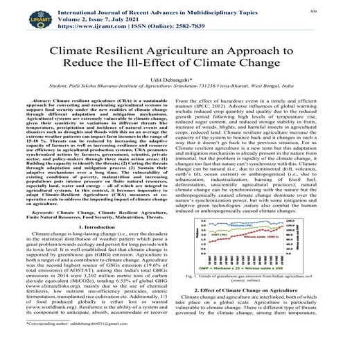 Climate Resilient Agriculture an Approach to Reduce the Ill-Effect of ...