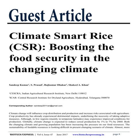 Climate Smart Rice (CSR): Boosting the food security in the changing ...