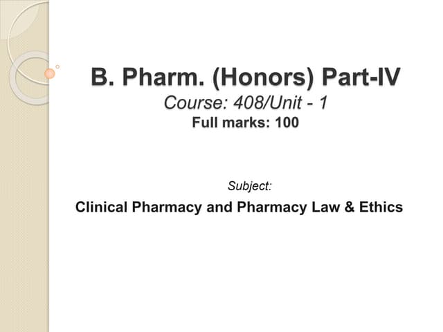 Introduction to clinical pharmacy practice definition & scope | PPTX