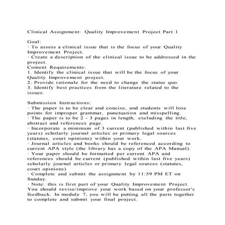 Clinical Assignment Quality Improvement Project Part 1Goal | DOCX