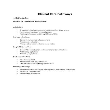 Clinical care pathways for specialty like Orthopedic, General Surgery ...