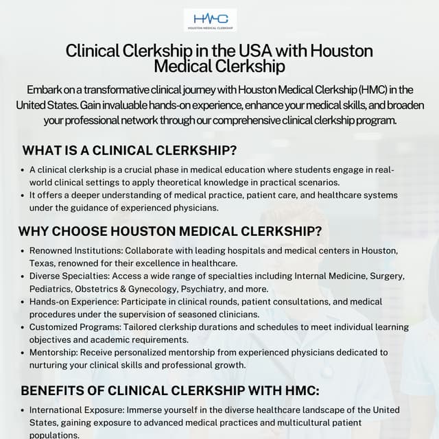 Clinical Clerkship in the USA with Houston Medical Clerkship | PDF