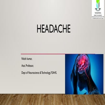 Clinical concept of Headache: cause, types and prophylaxis | PPTX