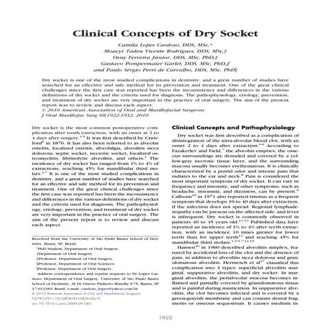Clinical concepts of dry socket | PDF | Dental Health | Diseases and ...